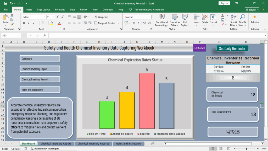 Chemical Inventory Template - Excel Data Entry Sheets
