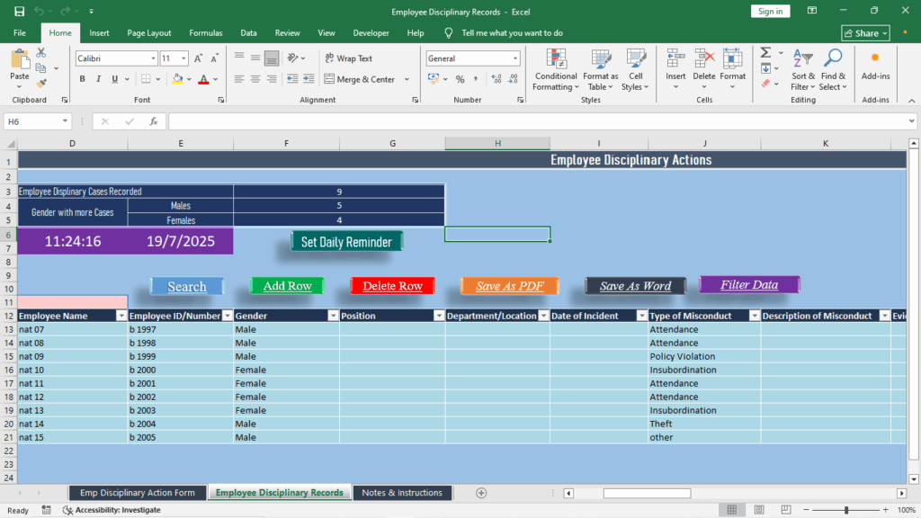 Employee Disciplinary Action Form Template