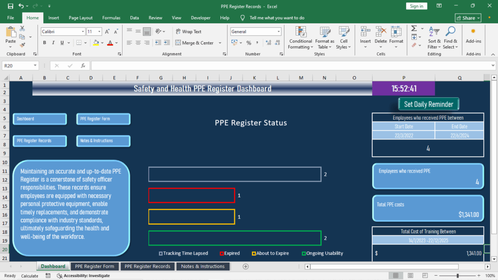 Employee PPE Register - Excel Data Entry Sheets