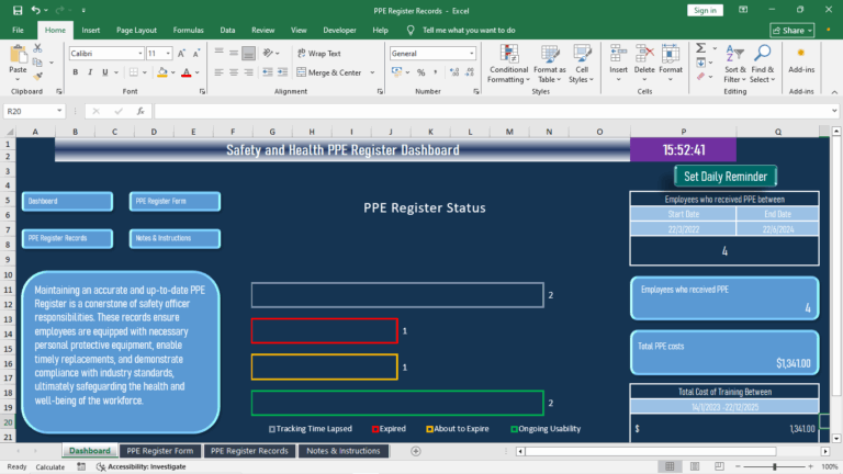 PPE Register Template Excel - Excel Data Entry Sheets