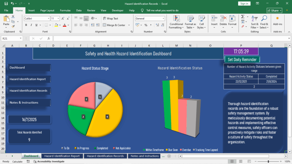 Hazard Identification Checklist Template - Excel Data Entry Sheets