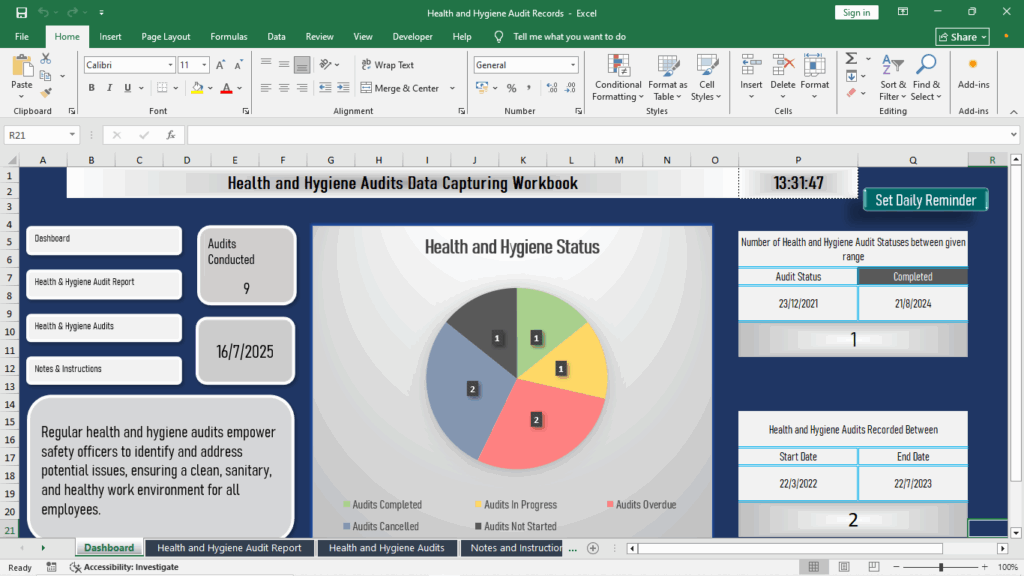 Audit Checklist Template - Excel Data Entry Sheets