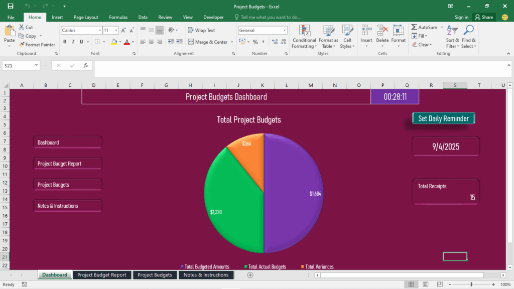 Project Budget Template - Excel Data Entry Sheets