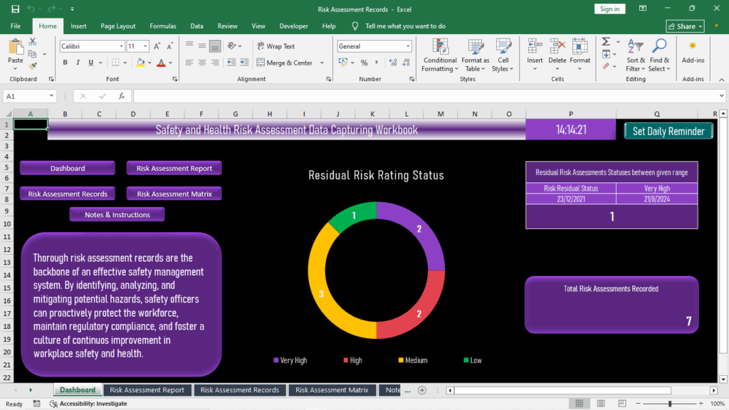 Risk Assessment Template Excel Data Entry Sheets