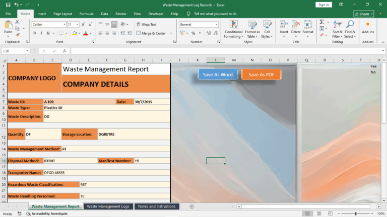 Waste Management Log Template - Excel Data Entry Sheets