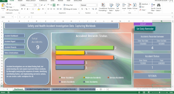 Accident Report Form - Excel Data Entry Sheets