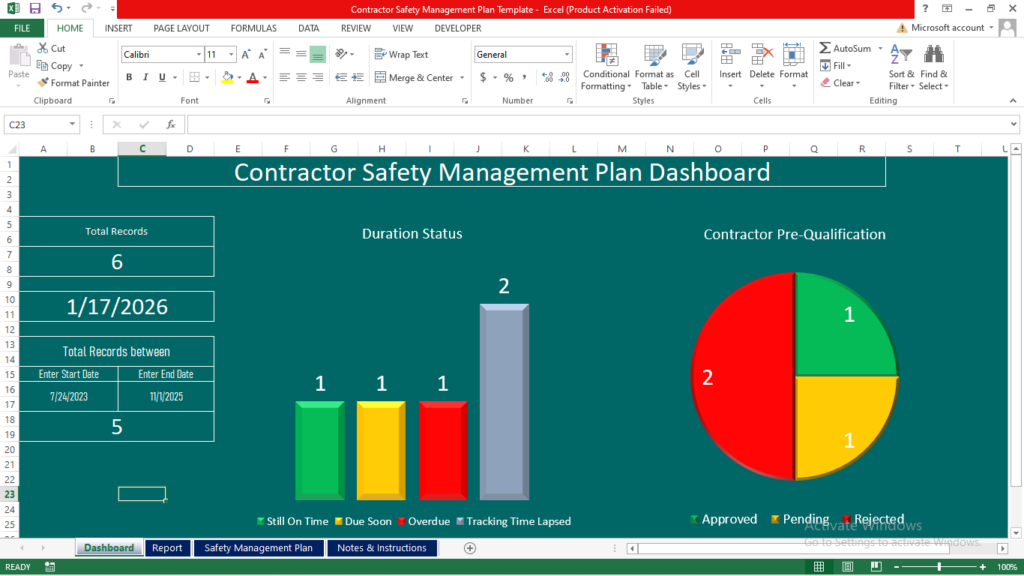 Contractor Safety Management - Excel Data Entry Sheets