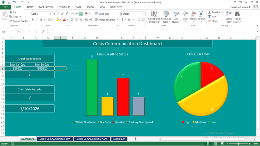 Crisis Communication Plan - Excel Data Entry Sheets
